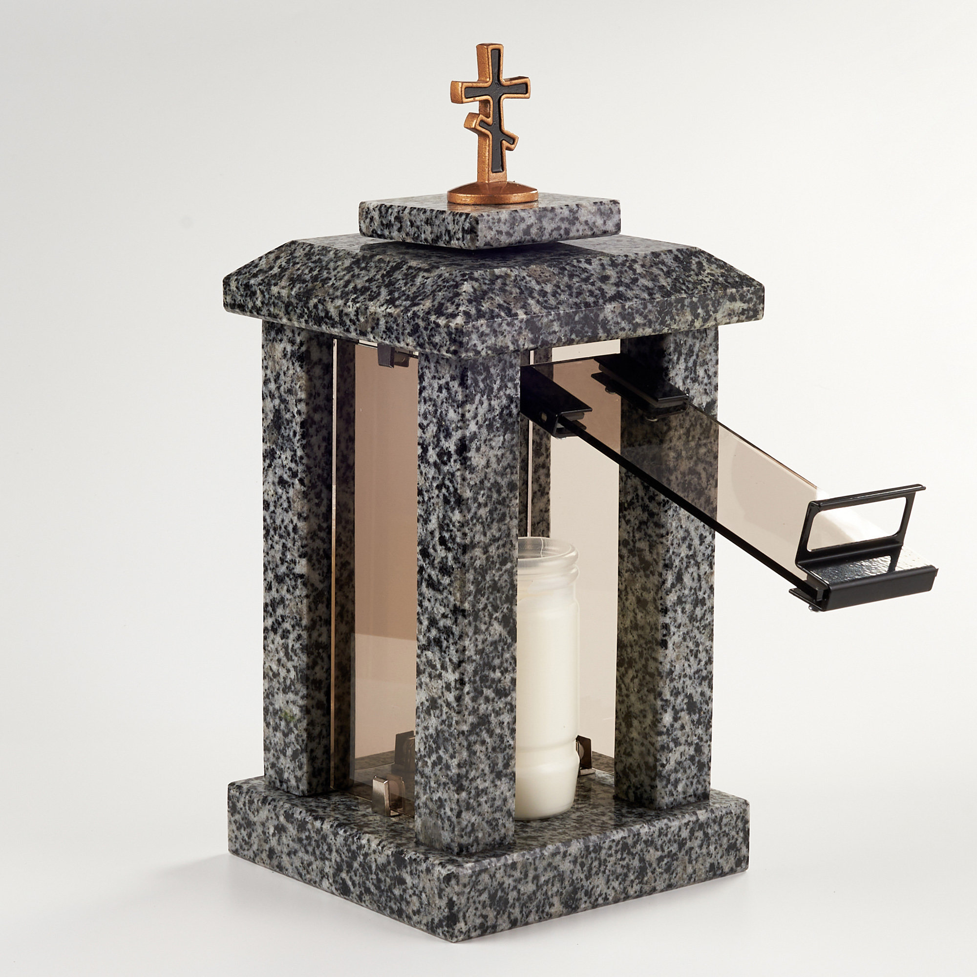 Gray Granite Candlestick With a Cross for a Cemetery or Grave. Memorial ...