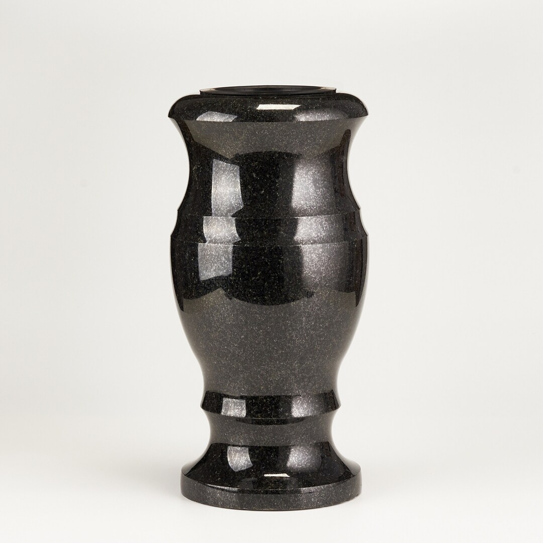 Cemetery Vases on the Grave. Stone Vase for a Tombstone. Black Granite ...