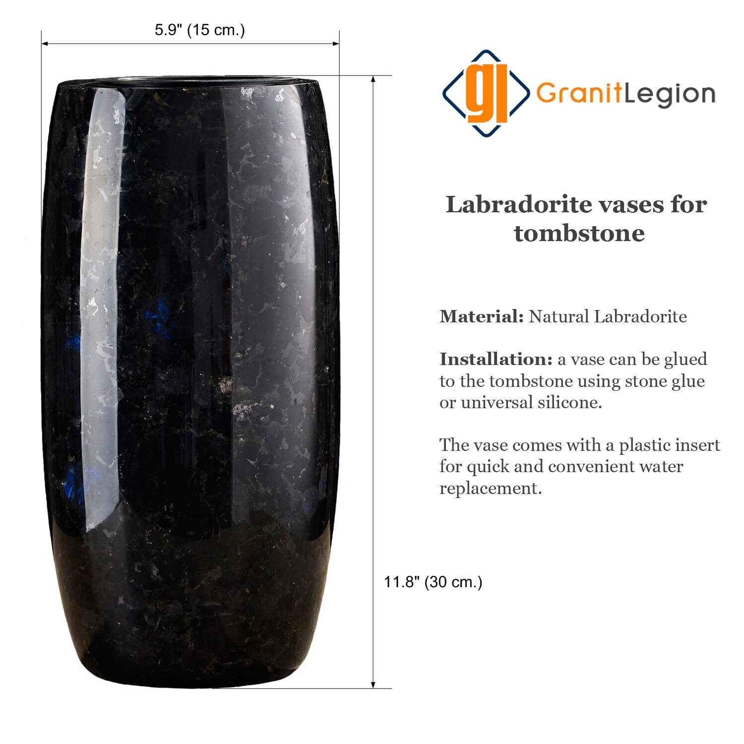 Labradorite Memorial Vase on the Grave. Stone Vase for a Tombstone ...