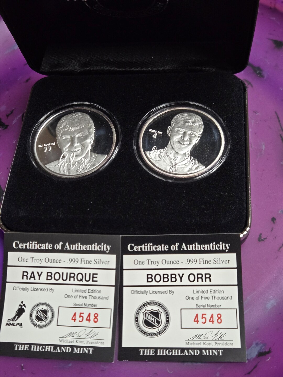 Ray Bourque & Bobby Orr - 1 Oz. Silver Highland Mint Coin Set #4545/ ...
