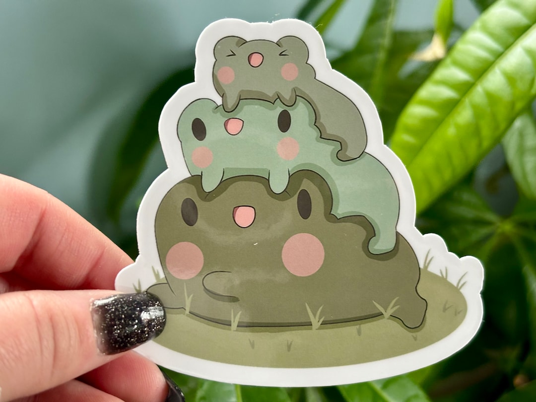 Frog Pile Vinyl Sticker | Large Frog Art Sticker | Cute Vinyl Frog ...