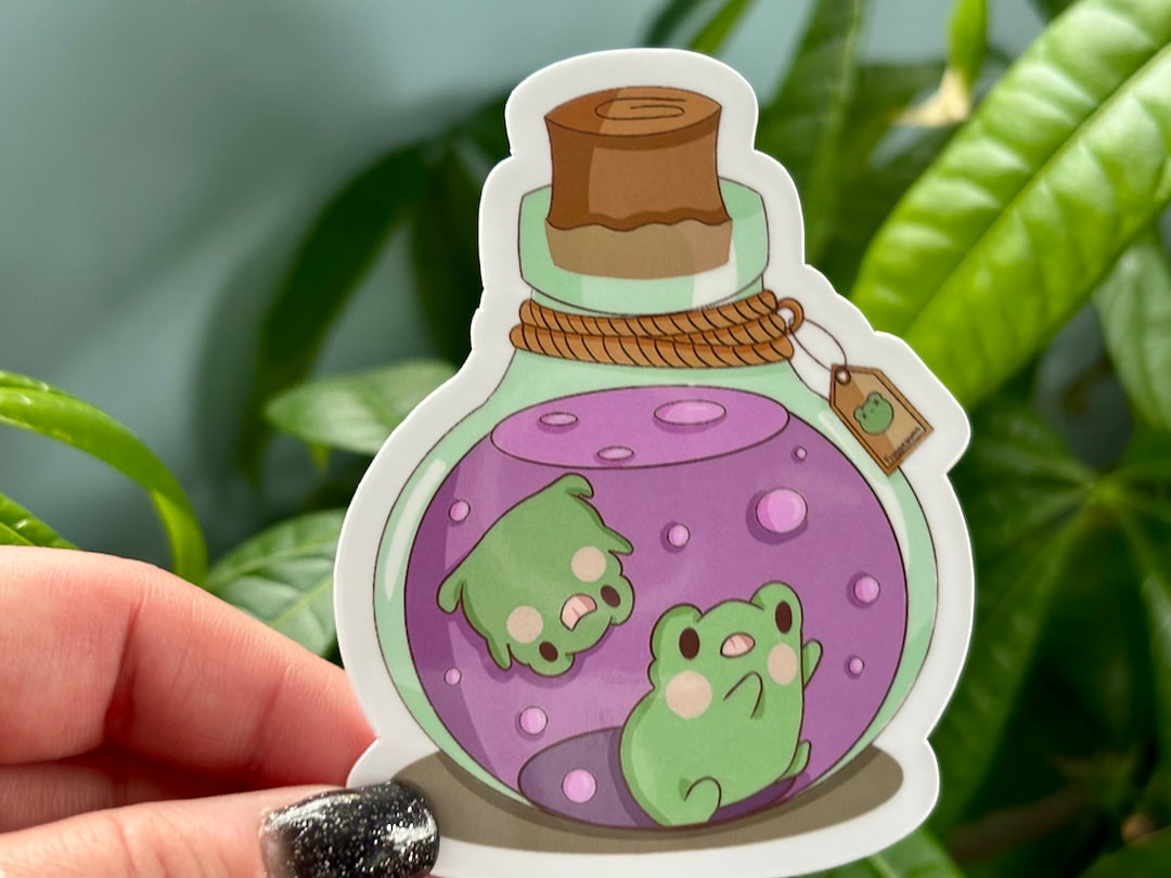 Frog in a Potion Bottle Frog Sticker Waterproof Vinyl Sticker Frog ...