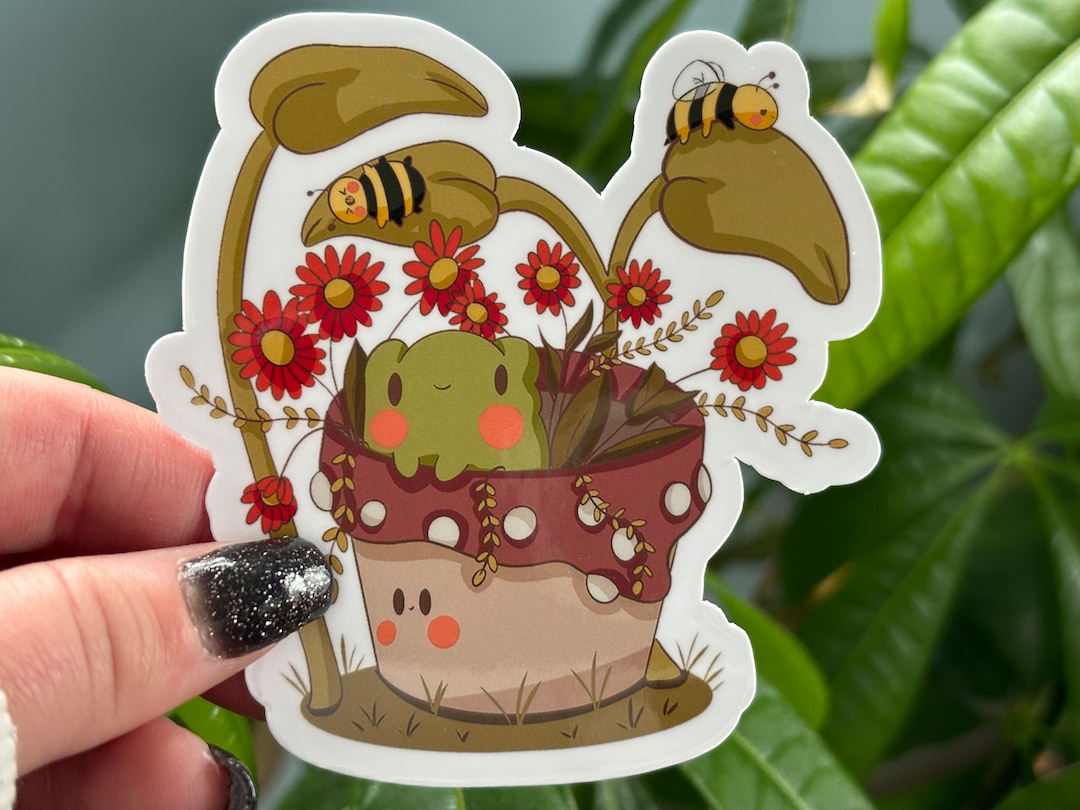 Kawaii Frog in a Pot of Plants Sticker Sleeping Bees Chunky Bee Sticker ...