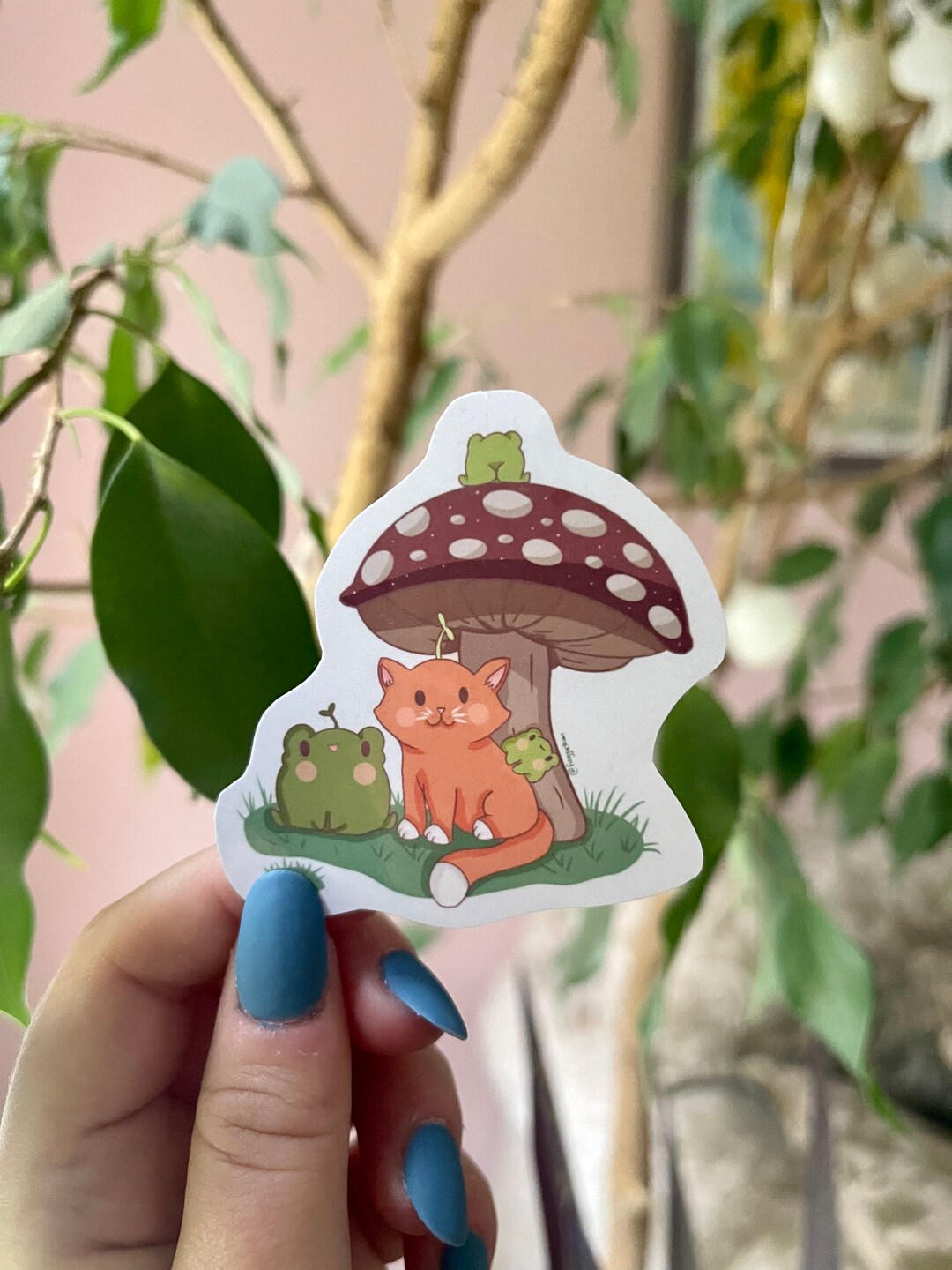 Cute Chunky Frog and Cat Sticker Mushroom Core Sticker Frog - Etsy