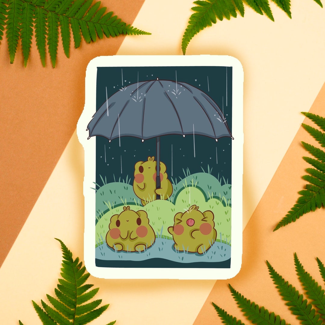 Rainy Day Sticker Cute Frog Sticker Frogs in the Rain - Etsy