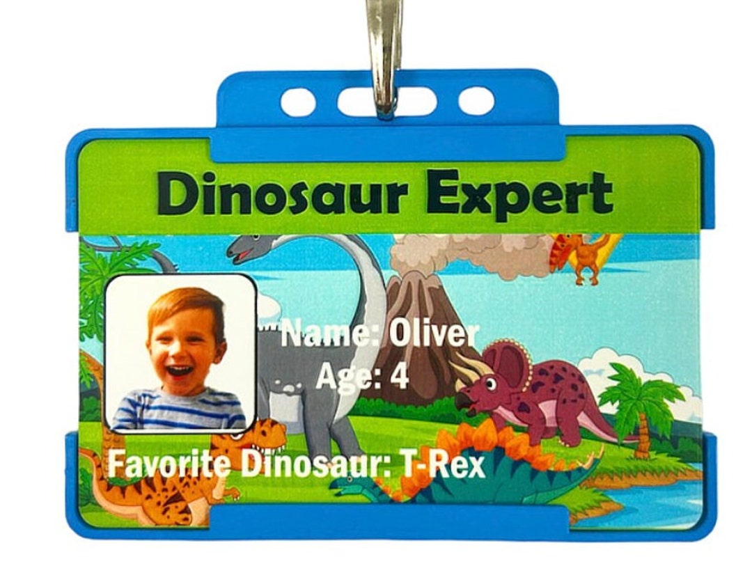 Children / Child Dinosaur Roleplay ID Card With Green Lanyard ...