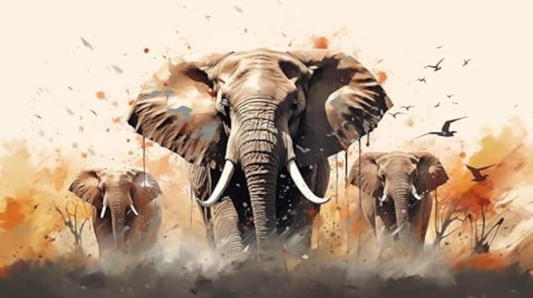 Stampede of Elephants Paint Splash Canvas Wall Art 20 X 36 - Etsy