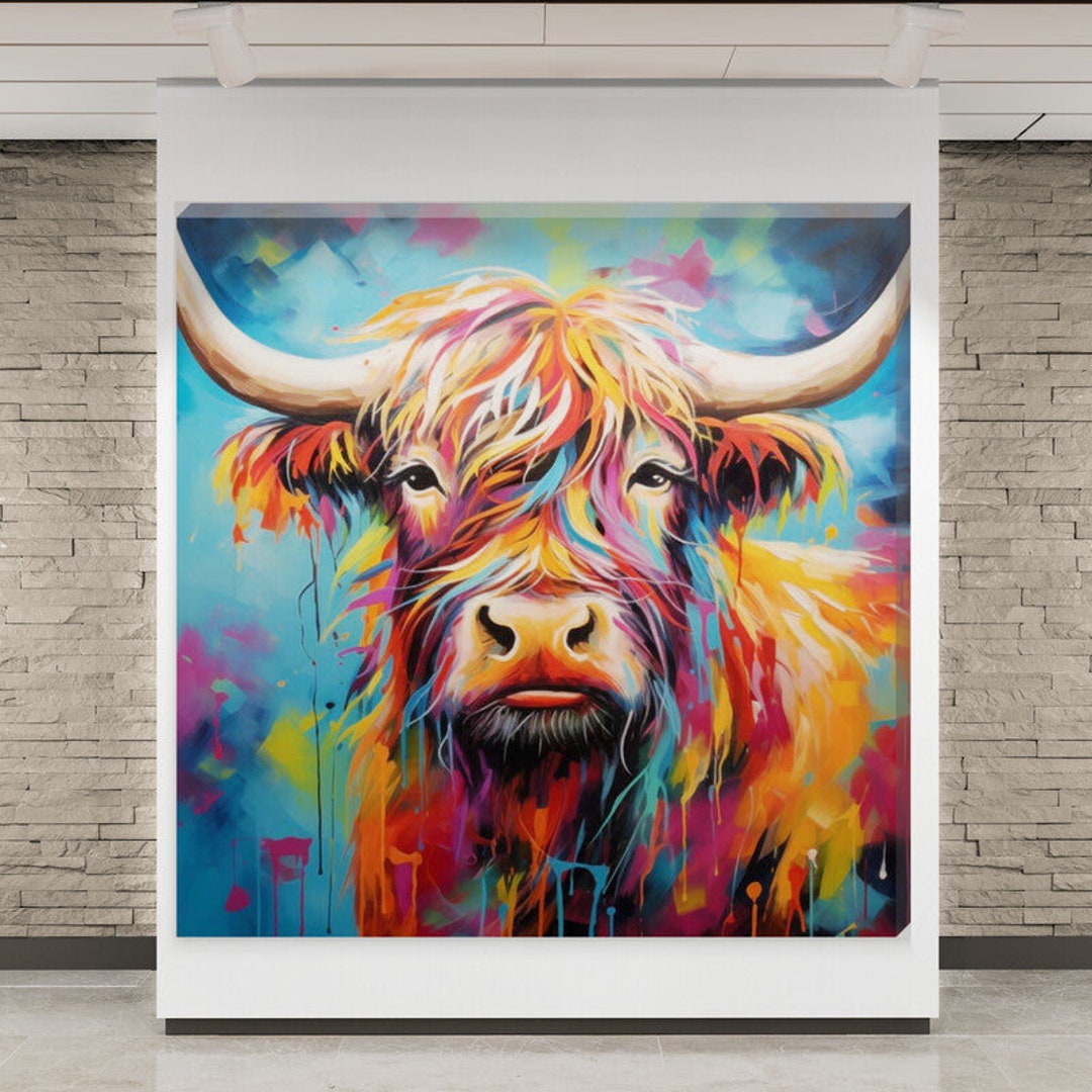 Tilly Colourful Highland Cow Canvas Scottish Wall Art - Etsy