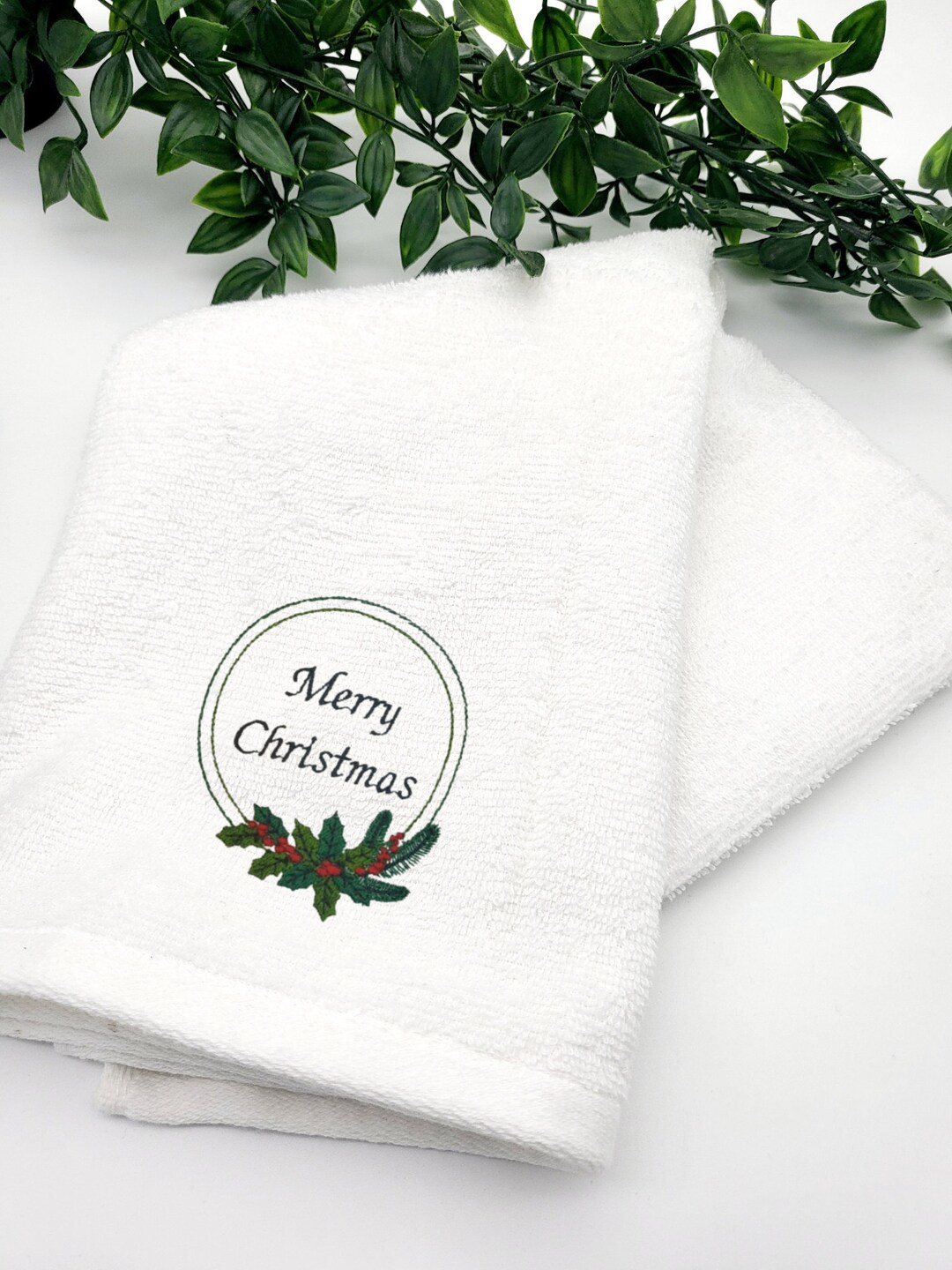 Embroidered Merry Christmas Hand Towel. Guestroom. Gift for Her. Gift ...