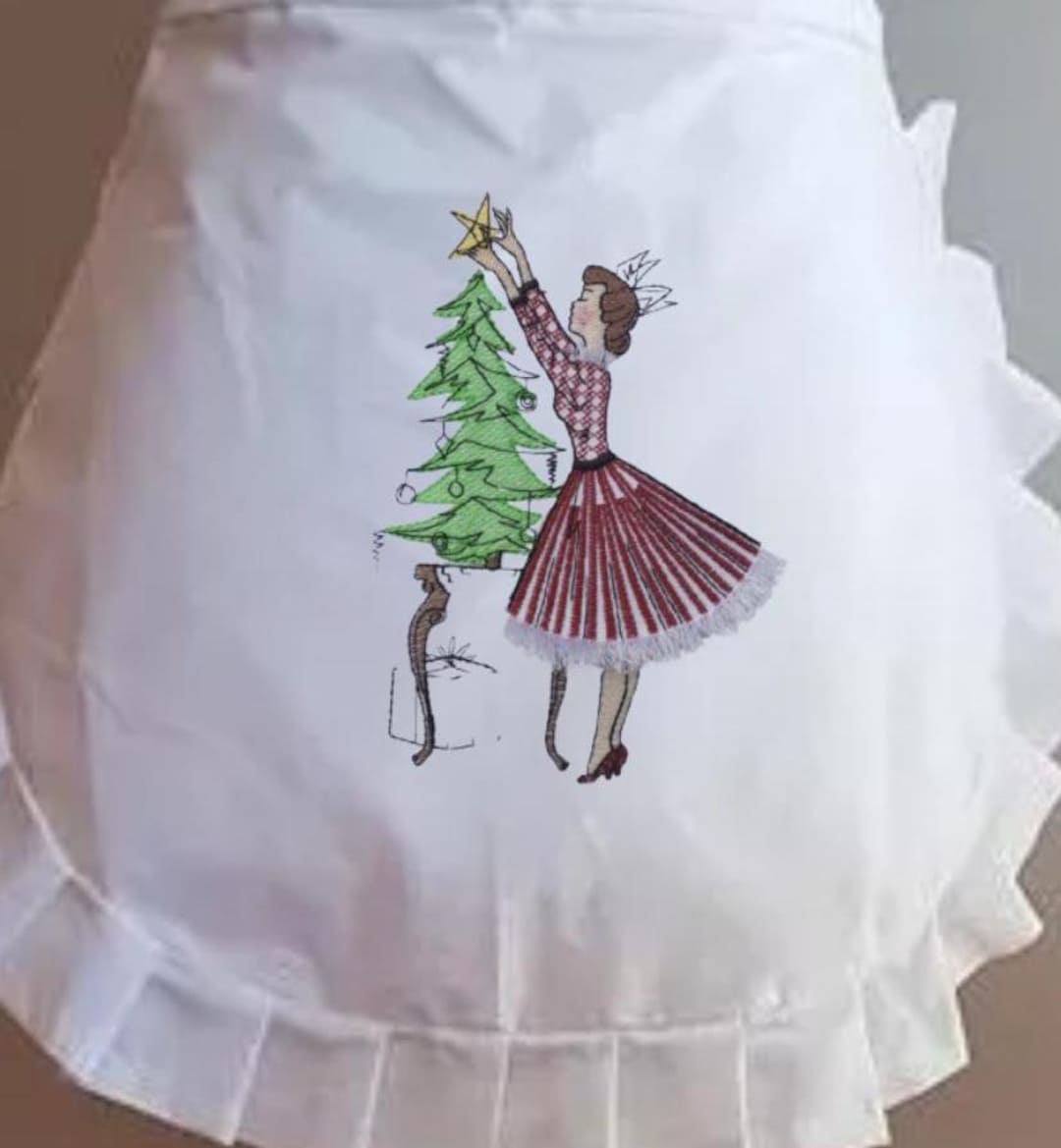 Embroidered Ruffle Waist Apron. Retro Style Pinny. Christmas Apron. Pin ...