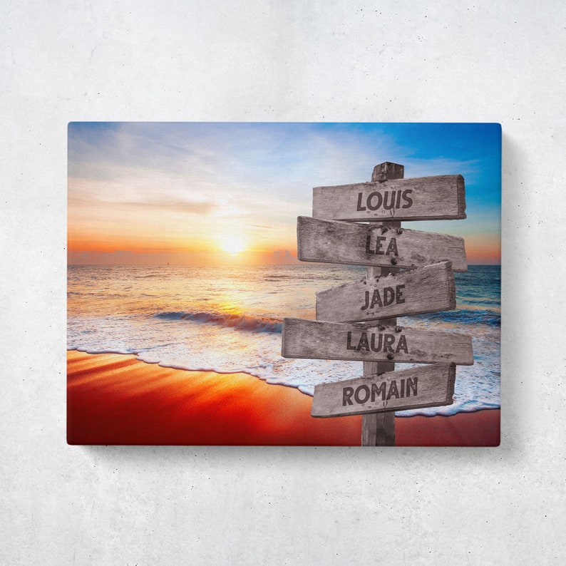 Beach Sunrise Canvas Prints Custom Family Personalised Print Sign Name ...