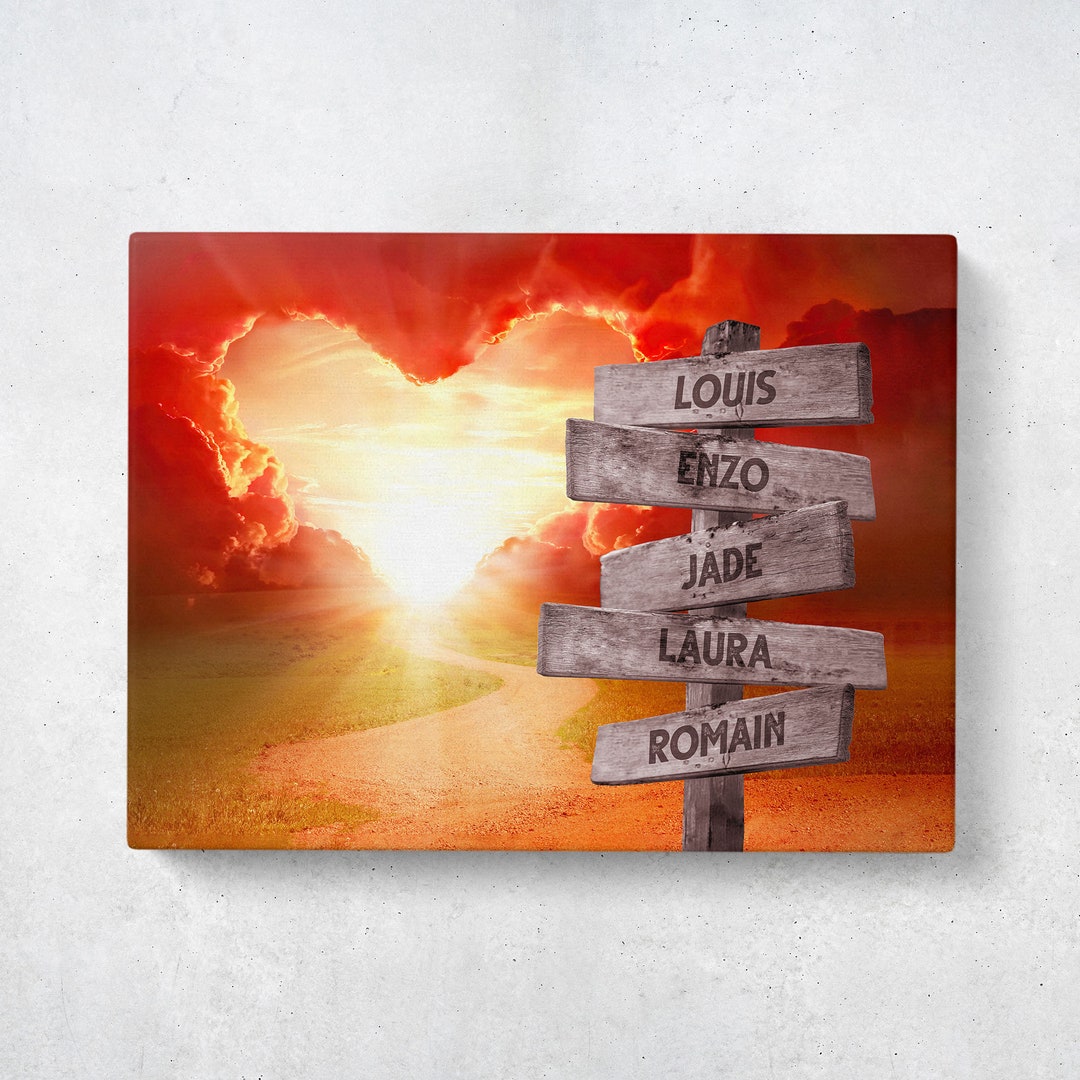 Heart Path Love Sunset Personalised Prints Custom Name Sign Family ...