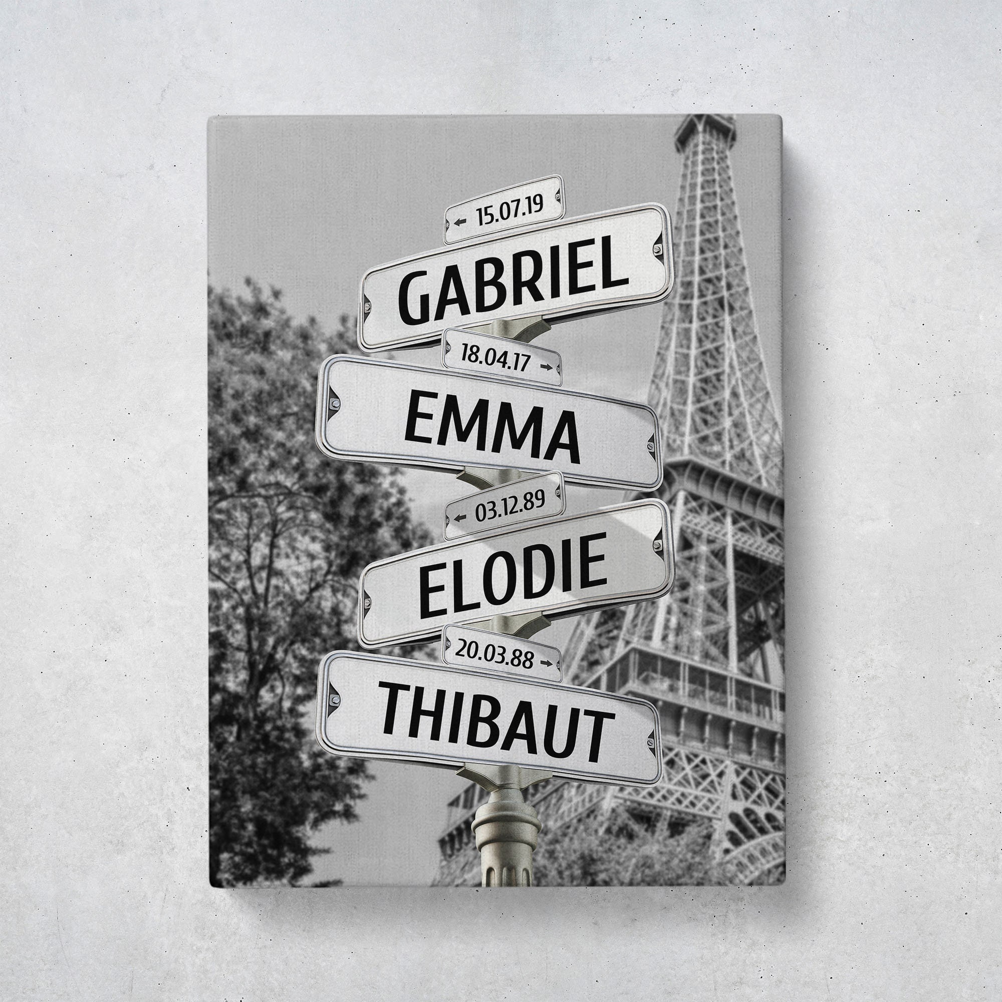 Paris City Eiffel Tower Urban Personalised Canvas Family Member Names ...