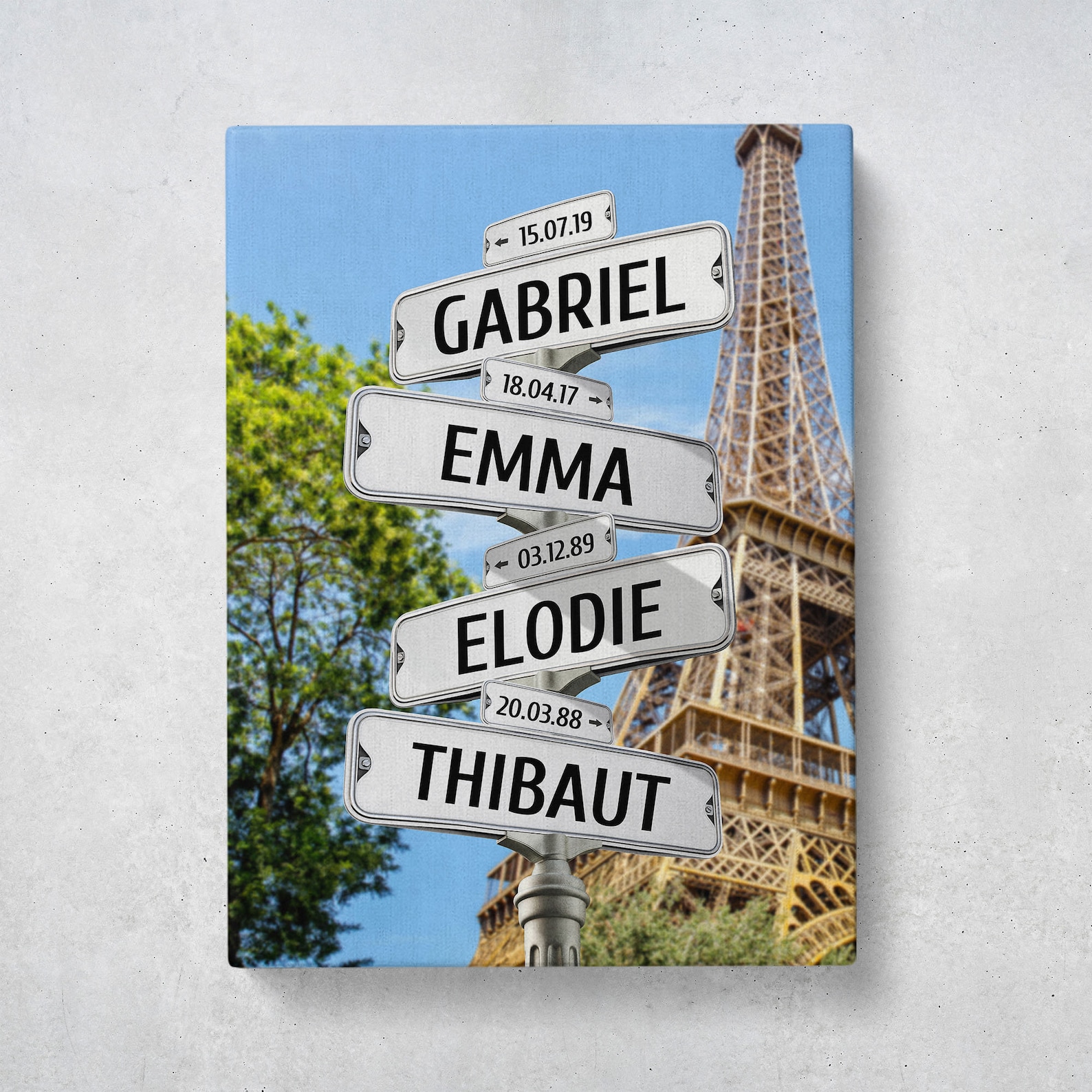 Paris City Eiffel Tower Urban Personalised Canvas Family Member Names ...