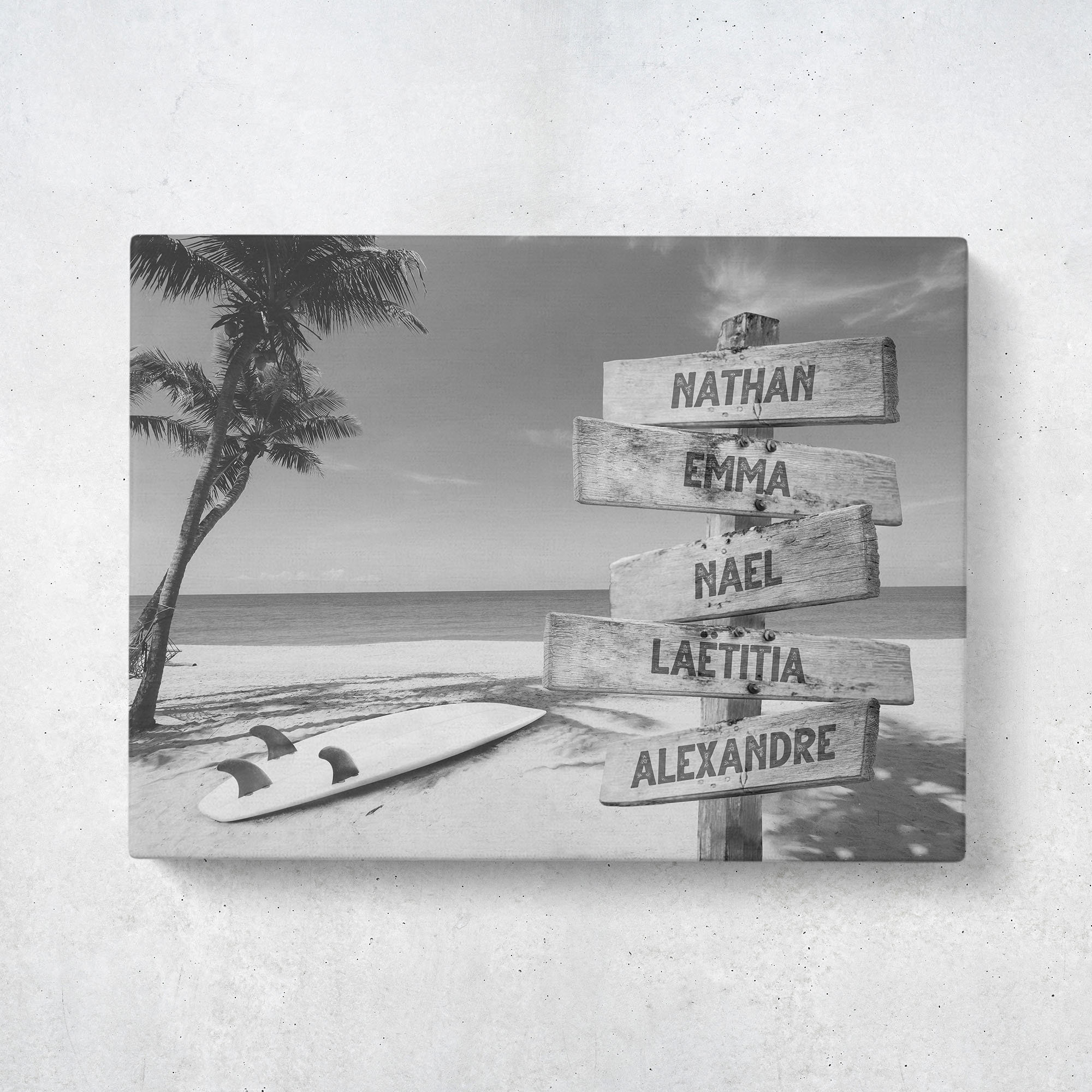 Surfboard Tropical Beach Coconut Tree Personalised Prints Family Member ...