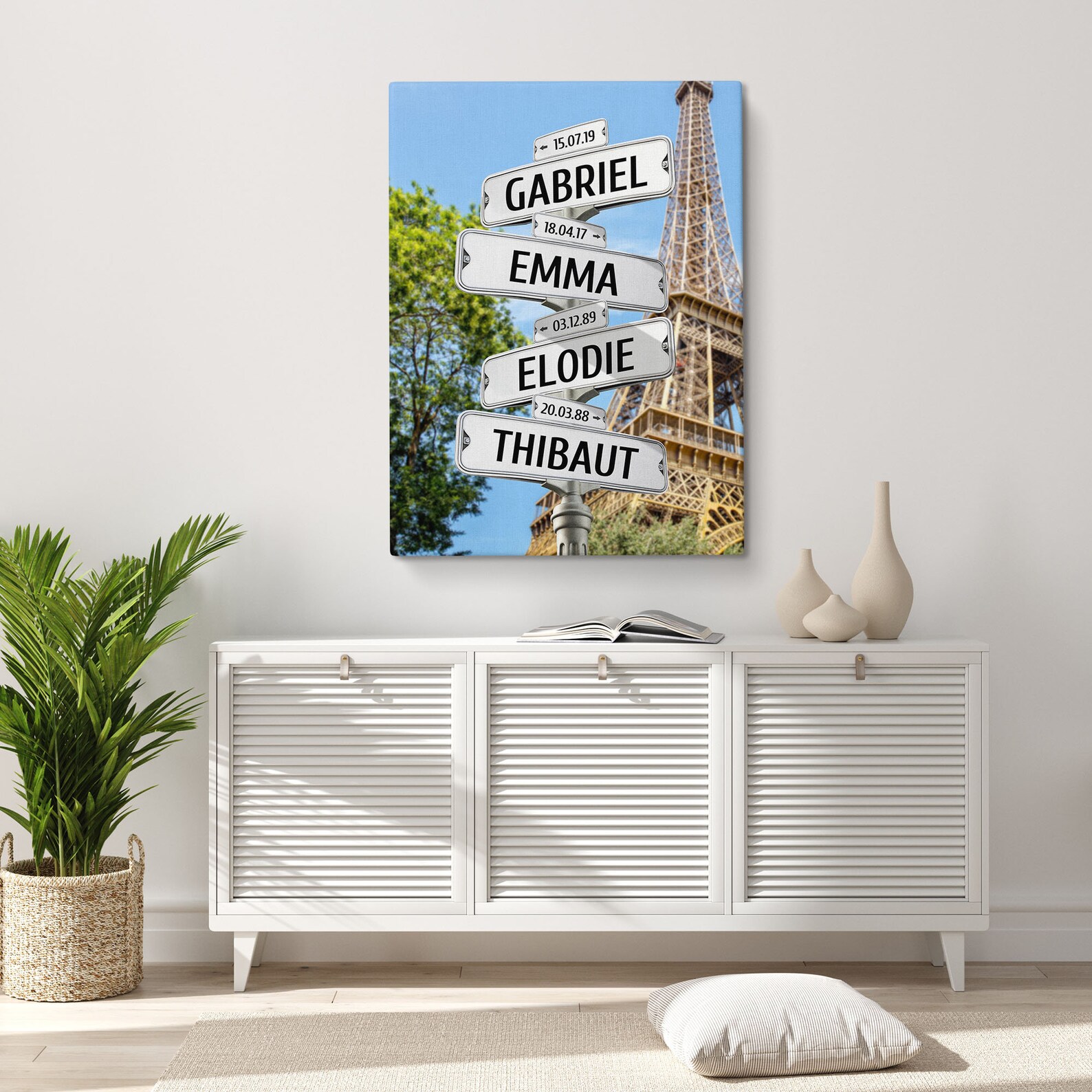 Paris City Eiffel Tower Urban Personalised Canvas Family Member Names ...