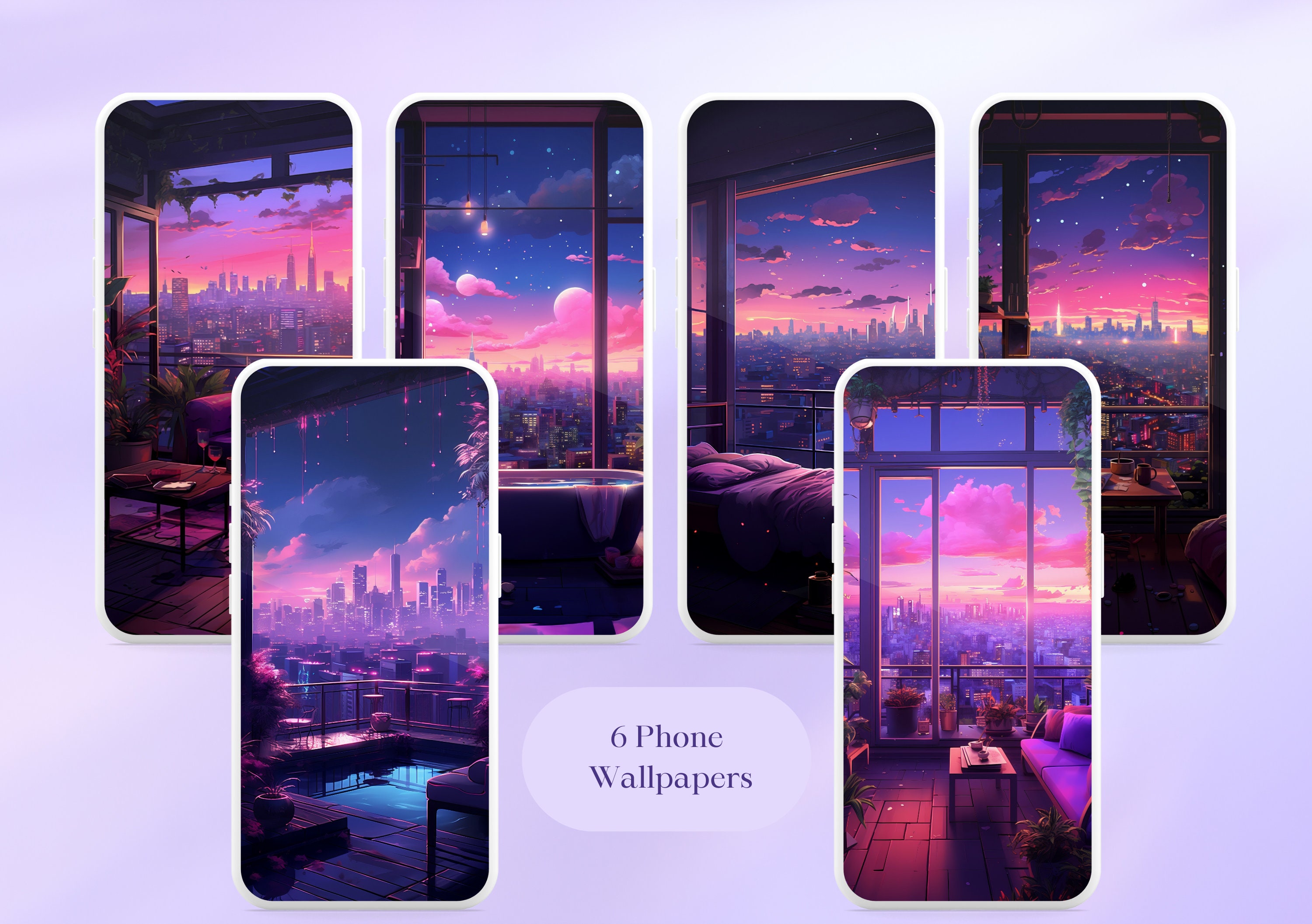 Lofi Rooftop 4k Skyline Wallpaper: 12 Digital Works of Art for - Etsy