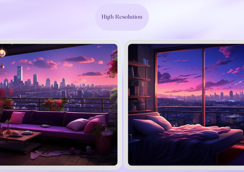 Lofi Rooftop 4k Skyline Wallpaper: 12 Digital Works of Art for - Etsy