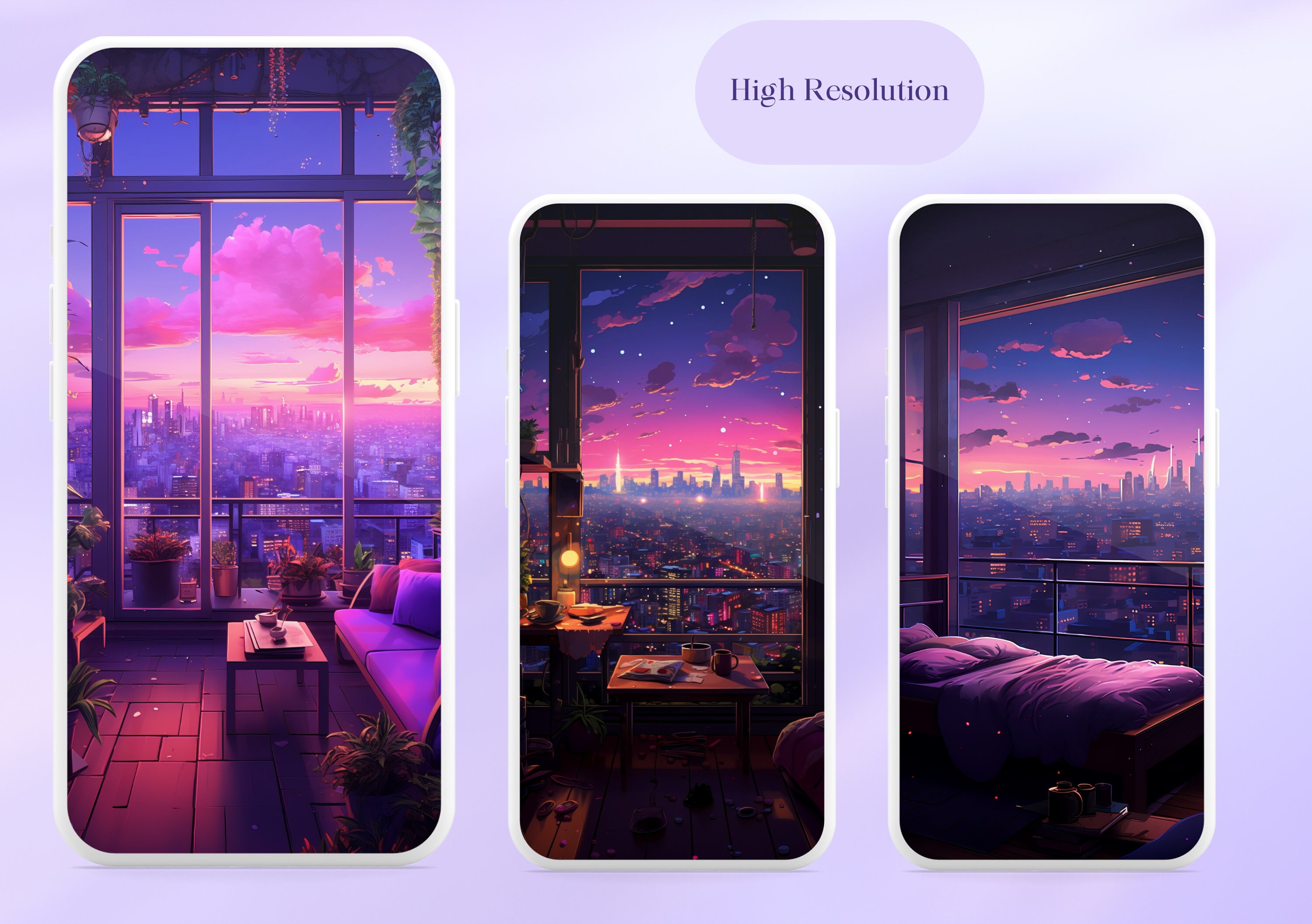Lofi Rooftop 4k Skyline Wallpaper: 12 Digital Works of Art for - Etsy