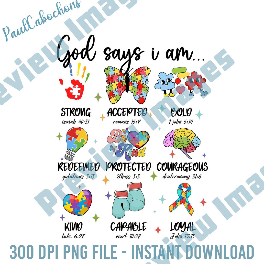 God Says I Am Autism Png, Christian Autism Awareness Png, Autism Jesus ...