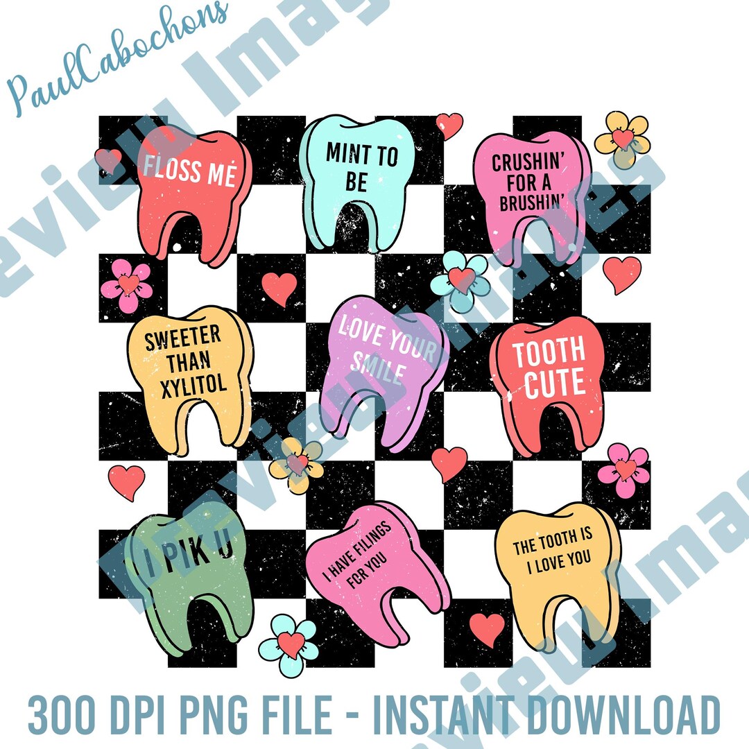 Retro Groovy Dentist Valentine Png, Valentine Dental Png, Checkered ...