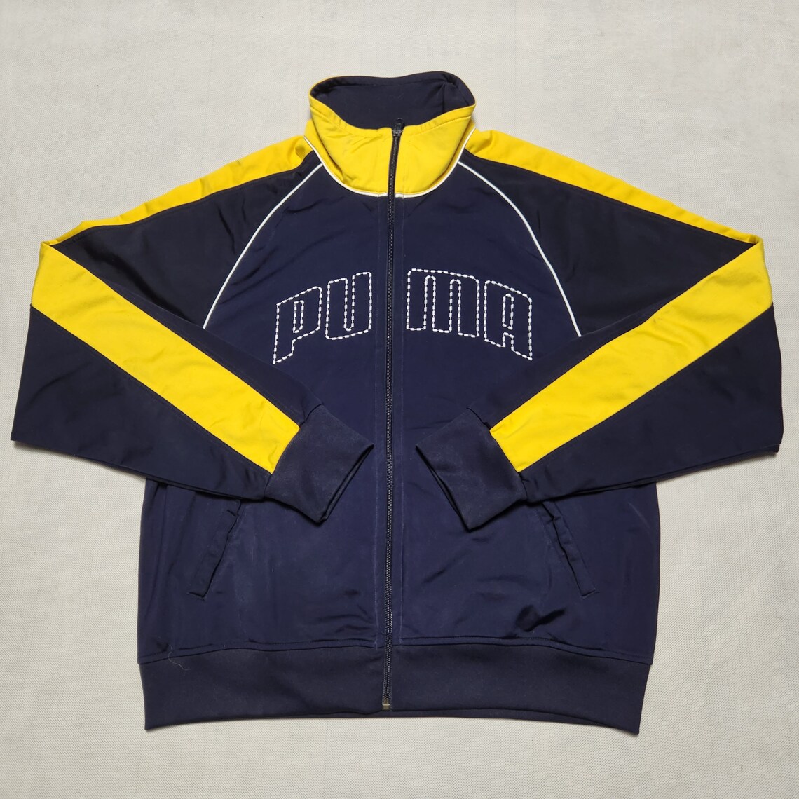 Vintage Puma Track Top Track Jacket Zip 90s 80s Navy Yellow Embroidery ...