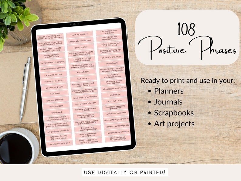 108 Positive Phrases - Pretty Pink and Prefect for Planners, Scrapbooks ...
