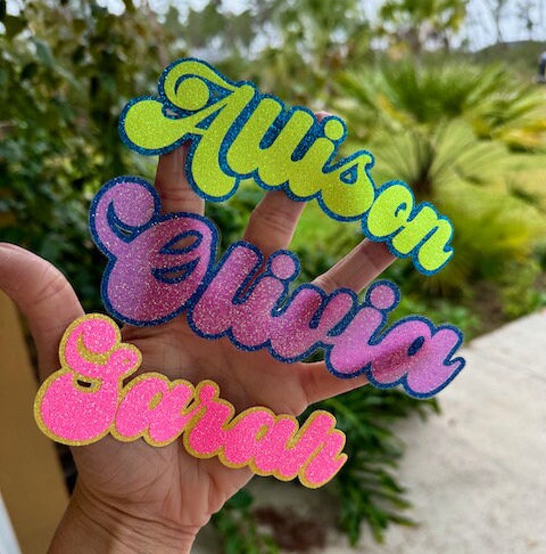 Custom Name Glitter Stickers Cursive Font Decal Laptop Water Bottle ...