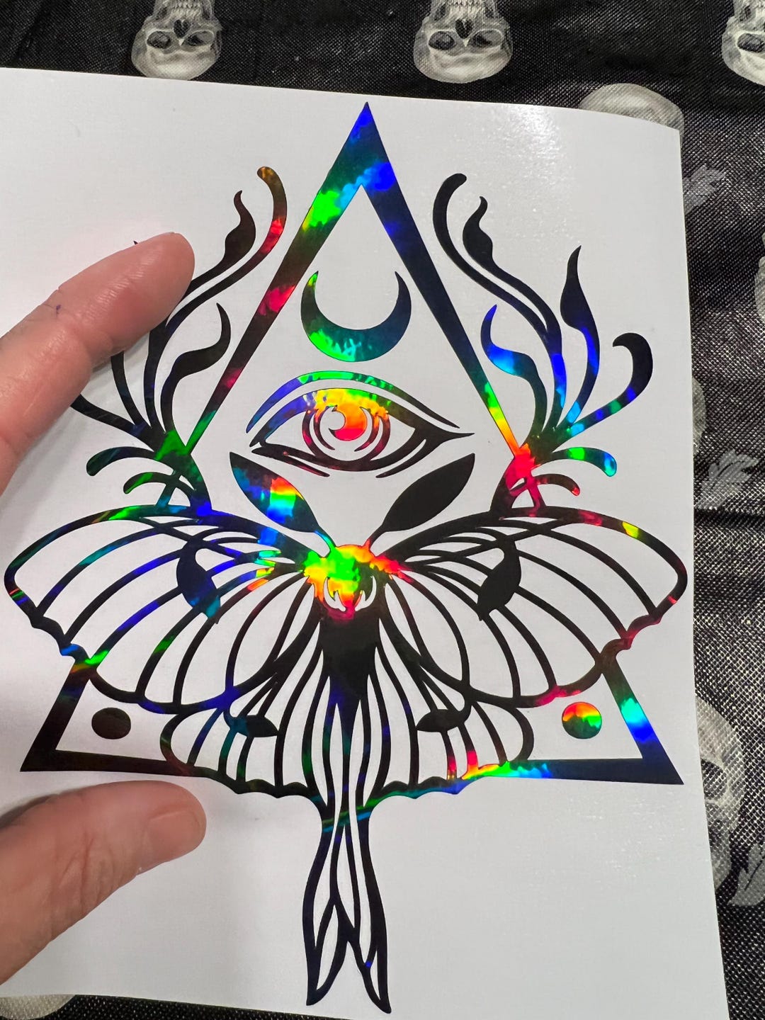 Geometric Lunar Moth Moon Eye Decal - Holographic Stickers - Window Car ...