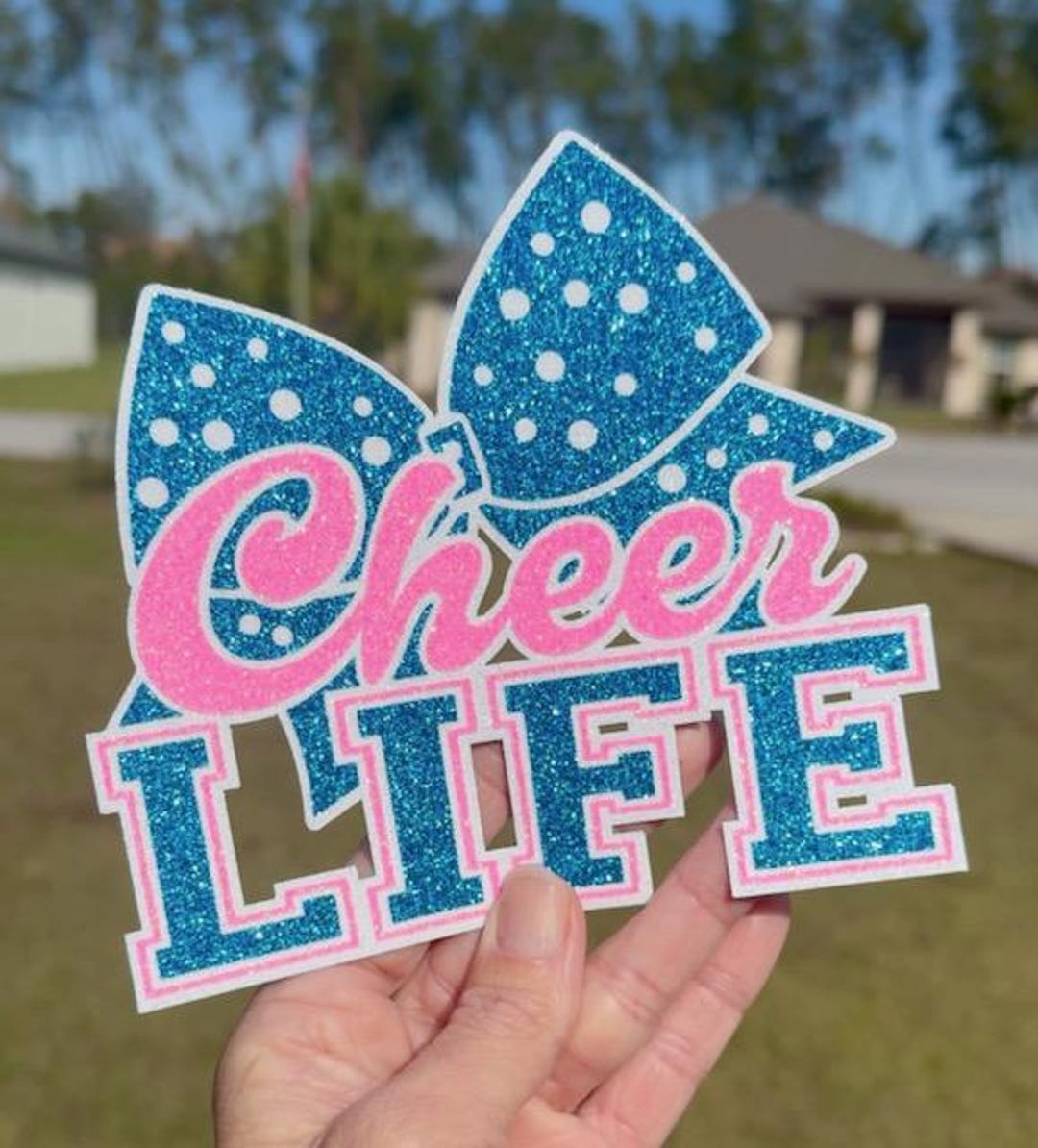 Custom BIG BOW Cheer Life Glitter Stickers & Magnets - Cheerleader Team ...