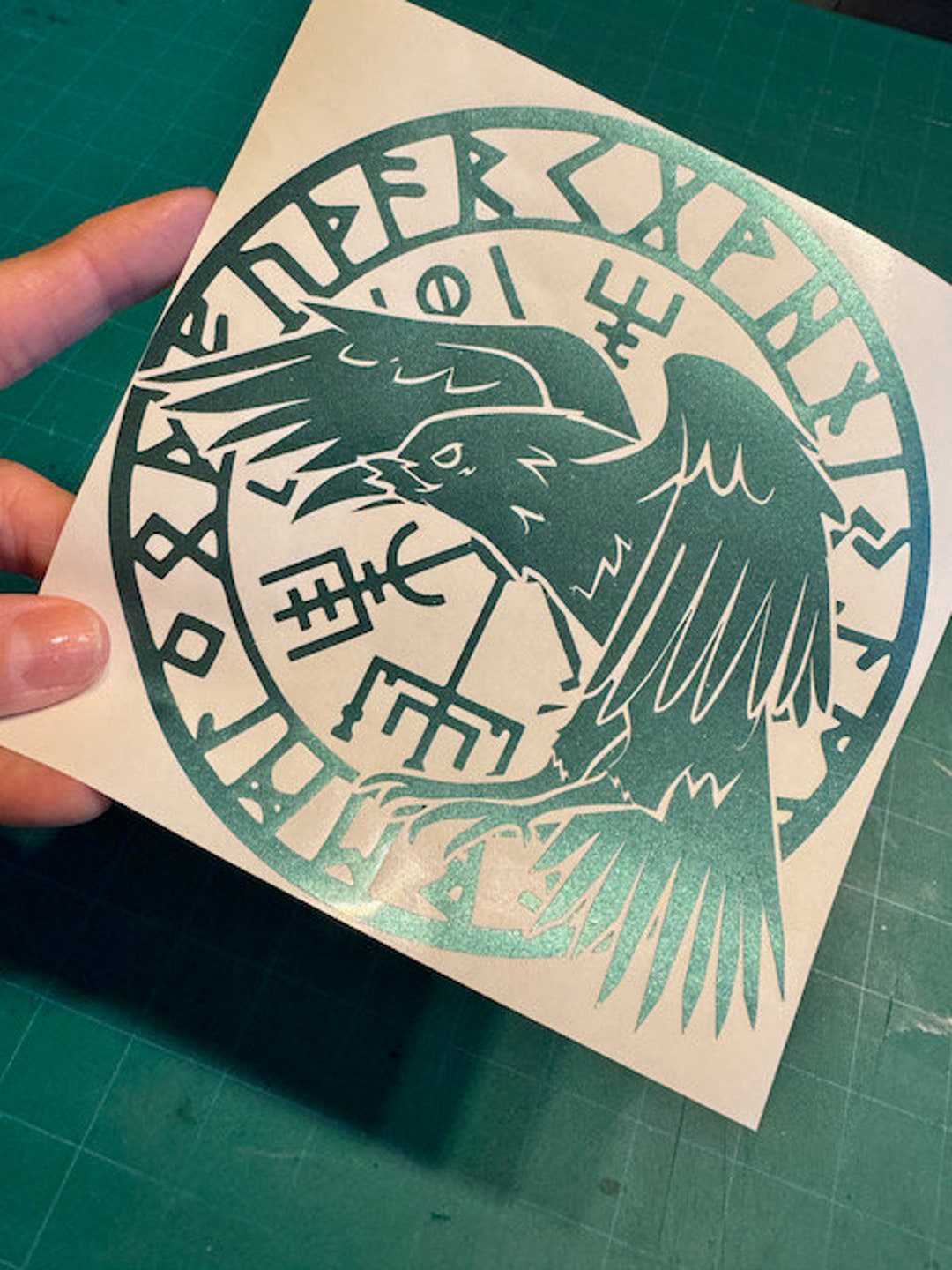 Norse Raven Decal - Viking Vegvisir Futhark Runes Sticker - Vinyl Car ...