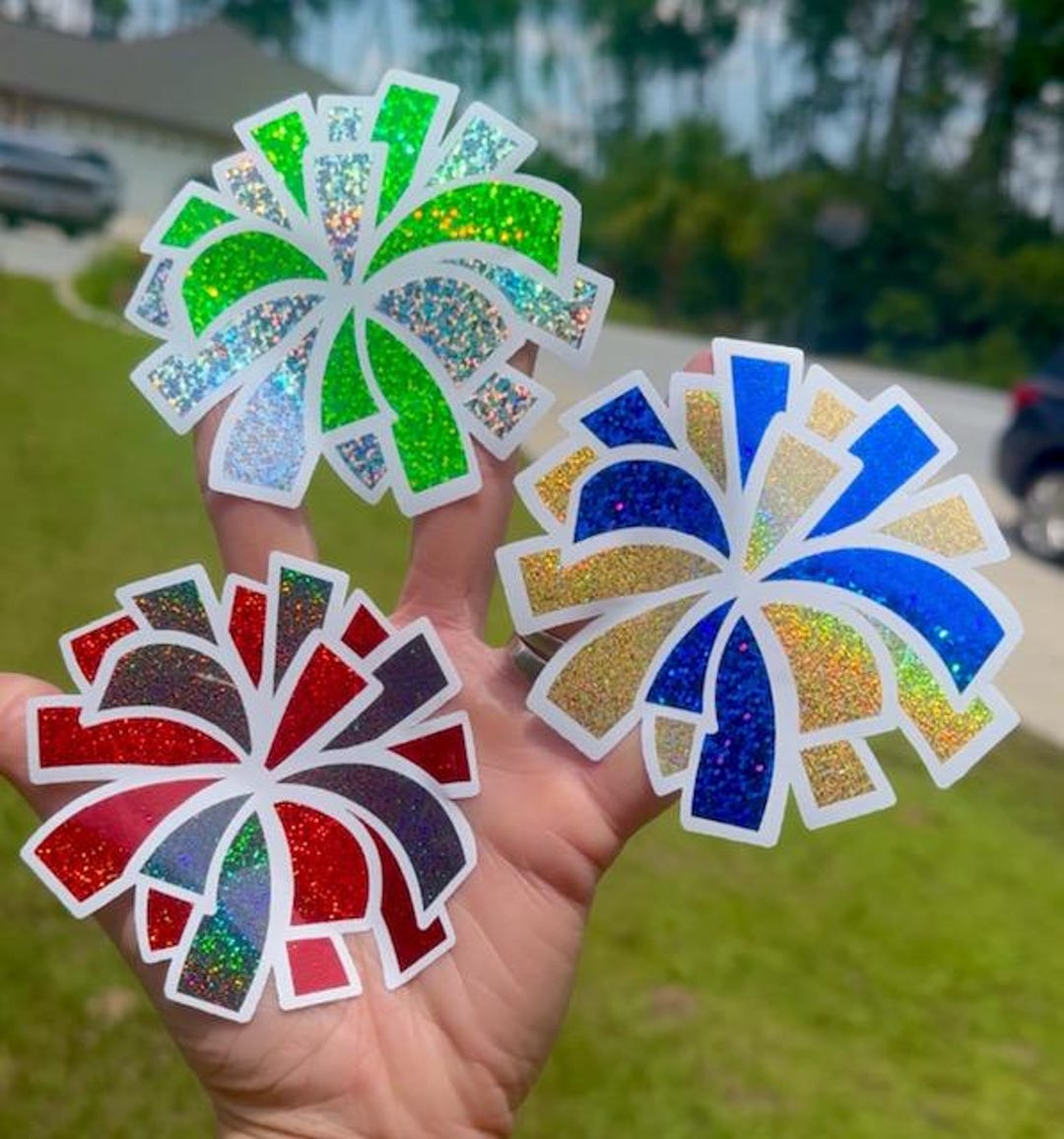 Custom Cheer Glitter Pom-pom Decals - Cowbell Pom Poms - Glitter Decal ...