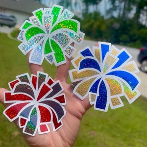 Custom Cheer Glitter Pom-pom Decals - Cowbell Pom Poms - Glitter Decal ...