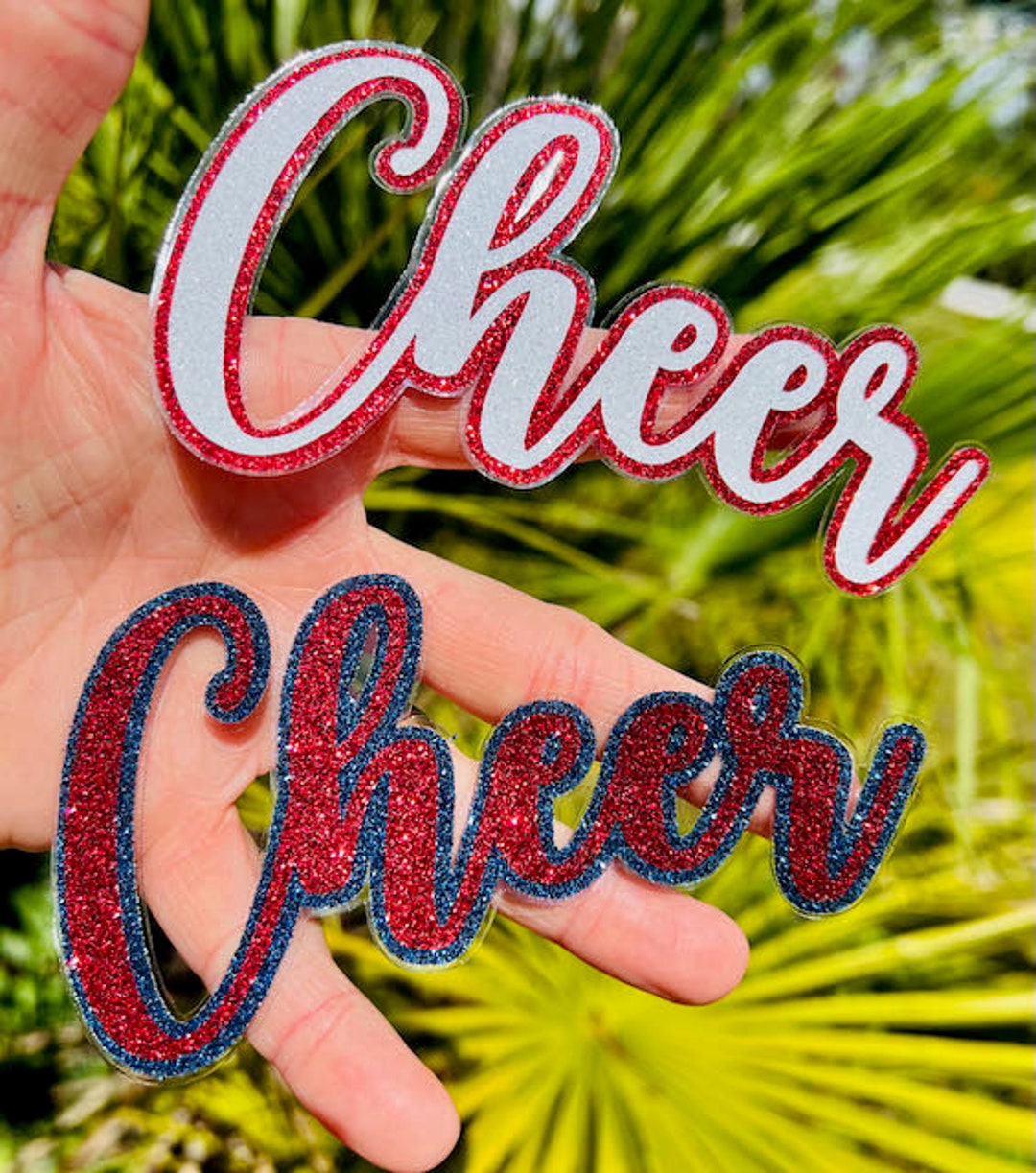 Cheer Glitter Stickers- "cheer" Cursive Font Decal - Varsity JV Car ...