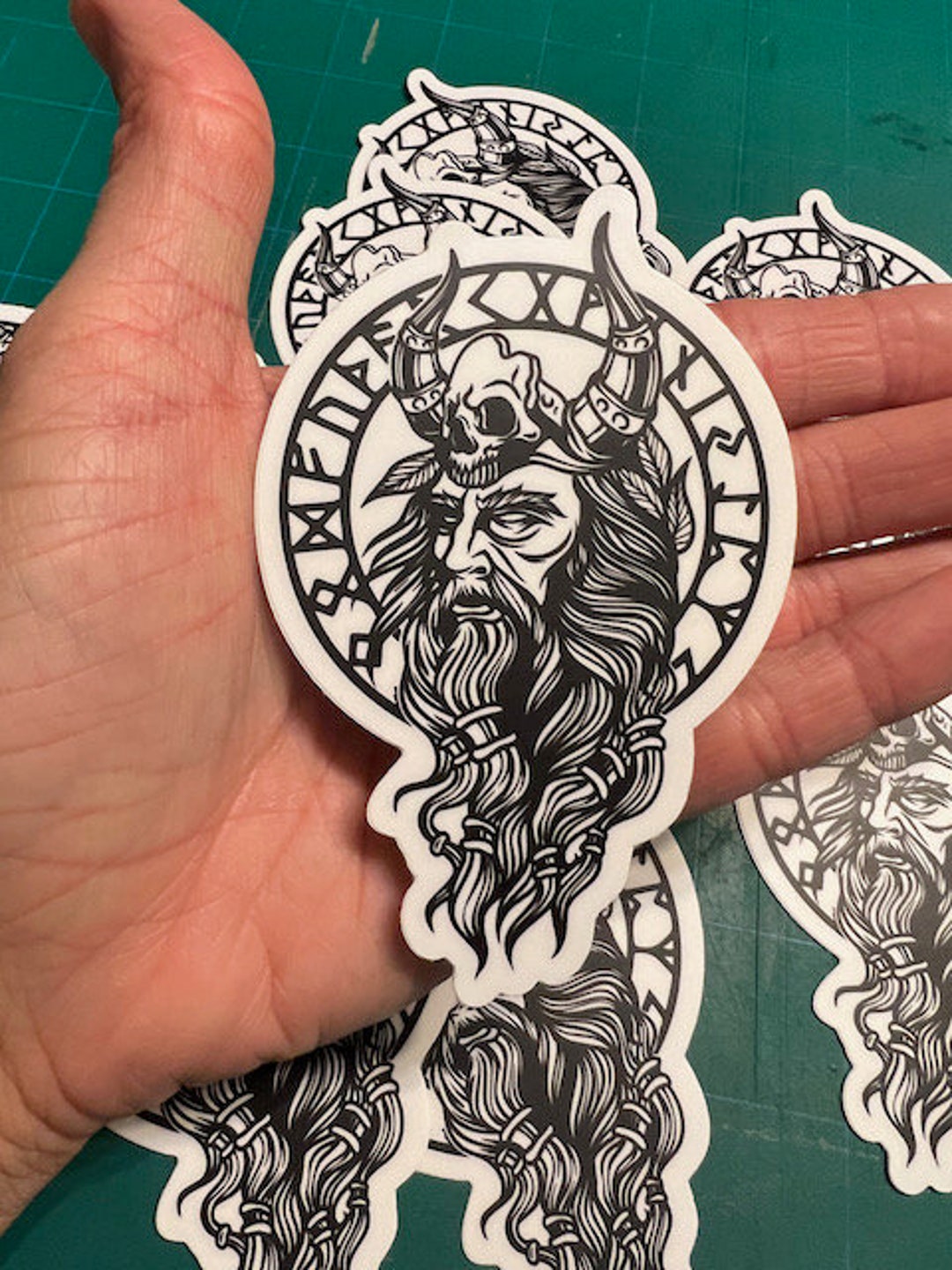 Viking Warrior Skull Thor Odin Sticker - Vegvisir Futhark Runes - Norse ...