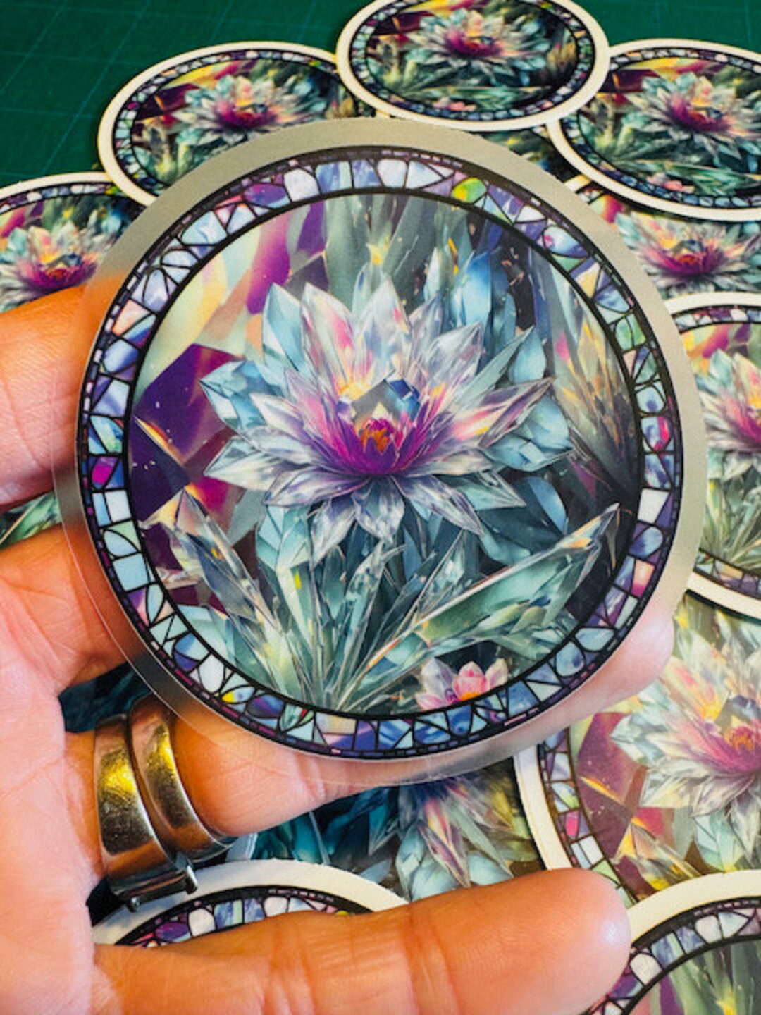 Crystal Lotus Flowers Stickers - #6 Stained Glass Art - Car Laptop ...