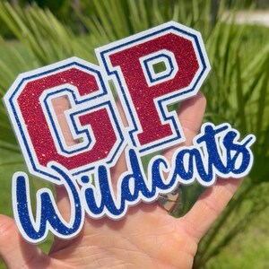 Custom Glitter School Pride Stickers & Magnets - Cursive Name Sports ...