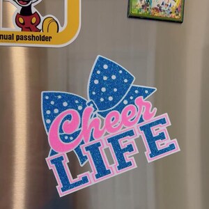 Custom BIG BOW Cheer Life Glitter Stickers & Magnets - Cheerleader Team ...