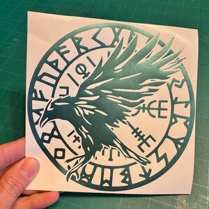 Norse Raven Decal - Viking Vegvisir Futhark Runes Sticker - Vinyl Car ...