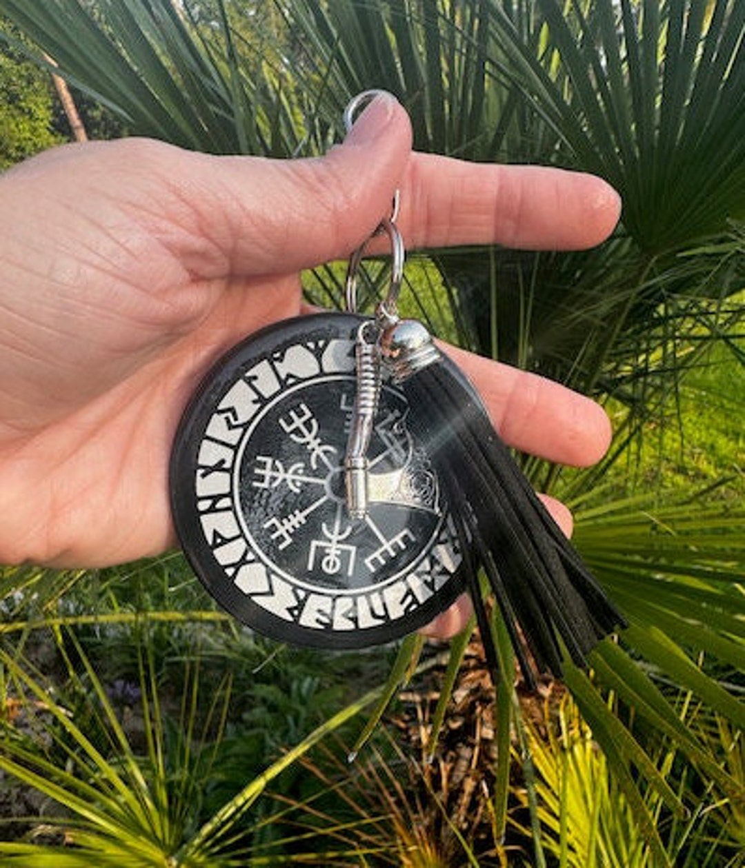 Viking Vegvisir Axe Keychain - Nordic Compass Futhark Runes -includes ...