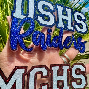 Custom Glitter School Pride Stickers & Magnets - Cursive Name Sports ...