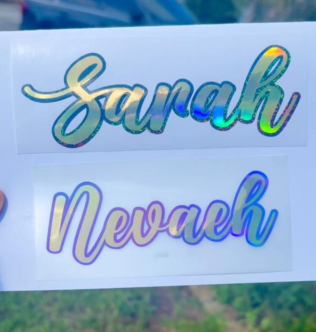 Custom Name Stickers *LC*- Cursive Font Decal - Holographic Glitter ...