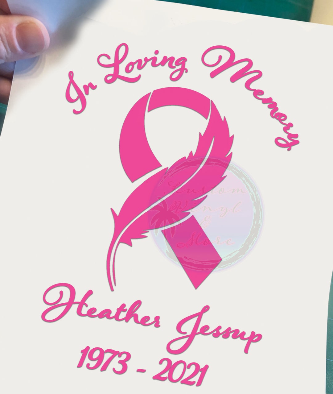 Breast Cancer Memorial Decals - in Loving Memory Feather Ribbon - Vinyl ...
