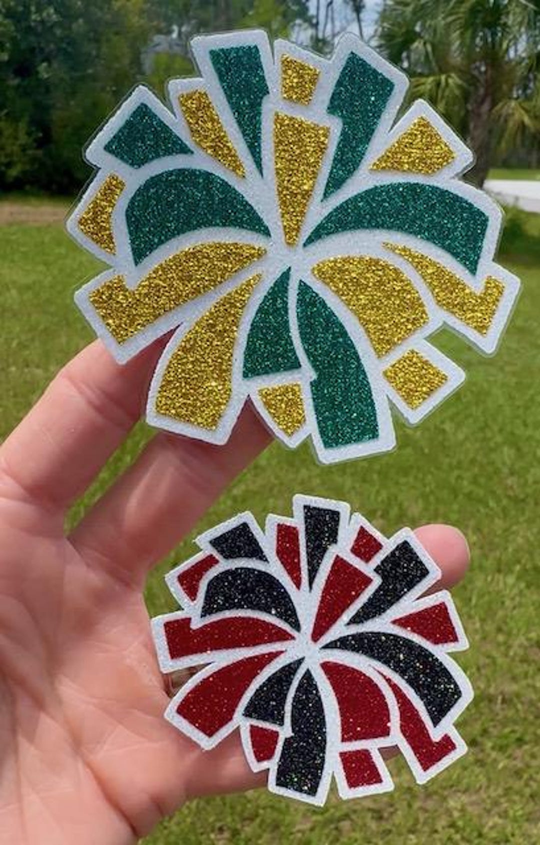 Custom Cheer Glitter Pom-pom Stickers & Magnets - Cowbell Pom Poms ...