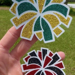 Custom Cheer Glitter Pom-pom Stickers & Magnets - Cowbell Pom Poms ...