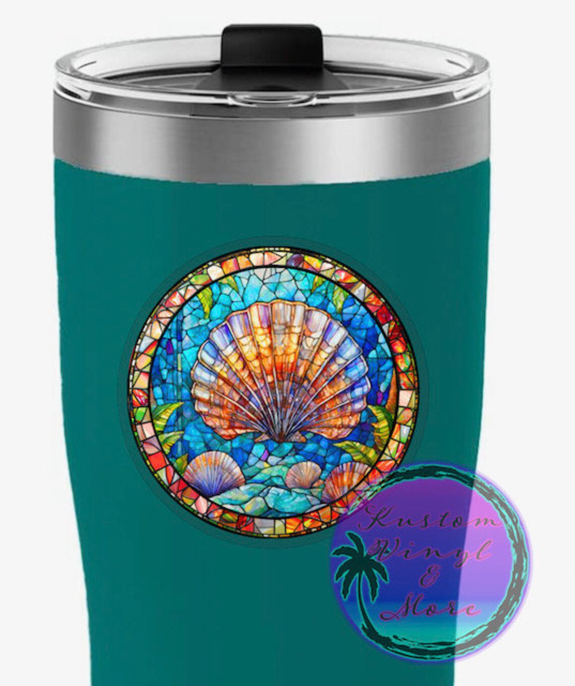 Seashell Stickers - Large 3.5" Stained Glass Tropical Scallop Stickers ...