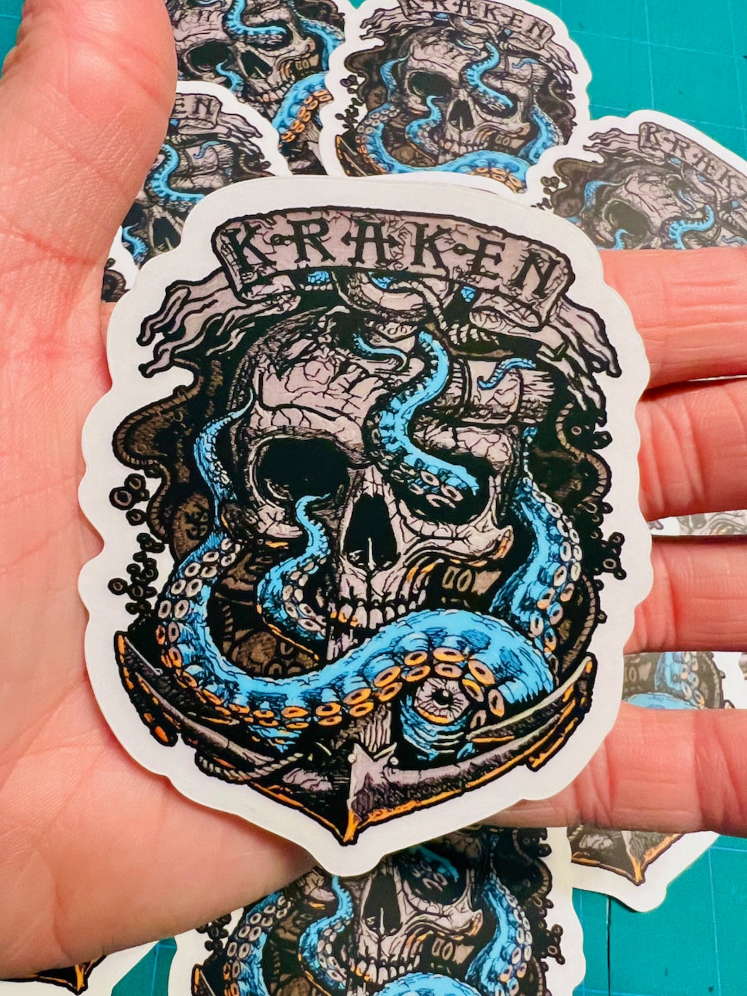 Kraken Skull Anchor Sticker 3.5"x3" - Embroidery Detailed Decal ...