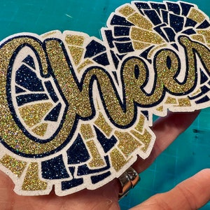 Cheer Glitter Stickers - Personalized Cheerleader Pom Poms 6"x3.5 ...