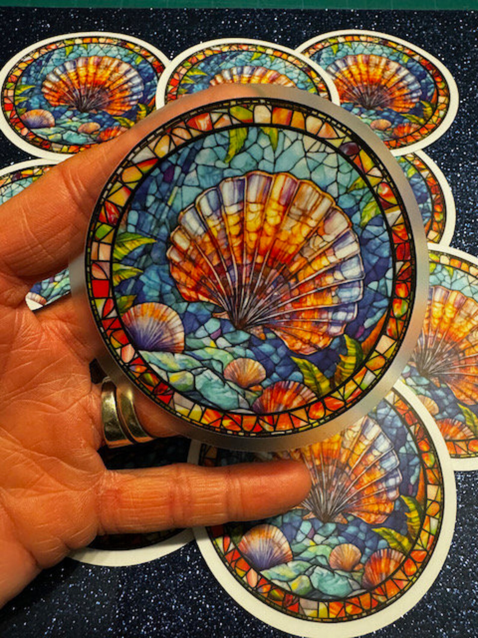 Seashell Stickers - Large 3.5" Stained Glass Tropical Scallop Stickers ...