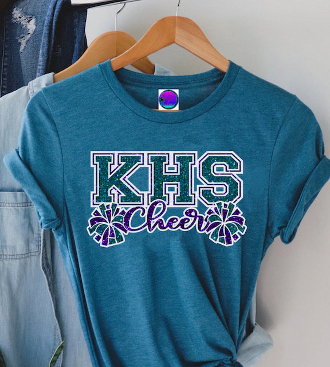 Custom Glitter Cheer T-shirts - Cheerleader High School Initials and ...
